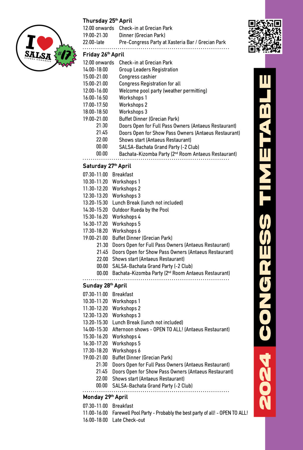 Congress Schedule – 18th Cyprus Salsa Congress 2025